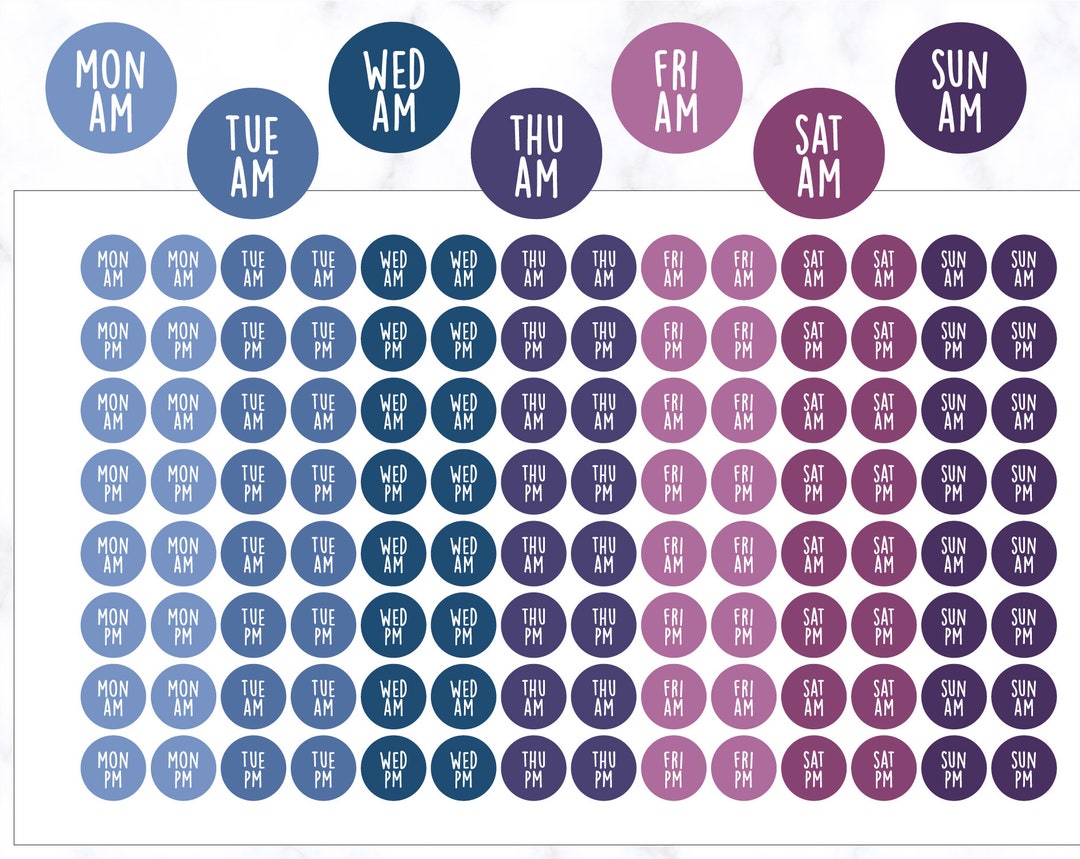 Days AM PM Round Planner Stickers Days Dots Stickers Days Planner ...