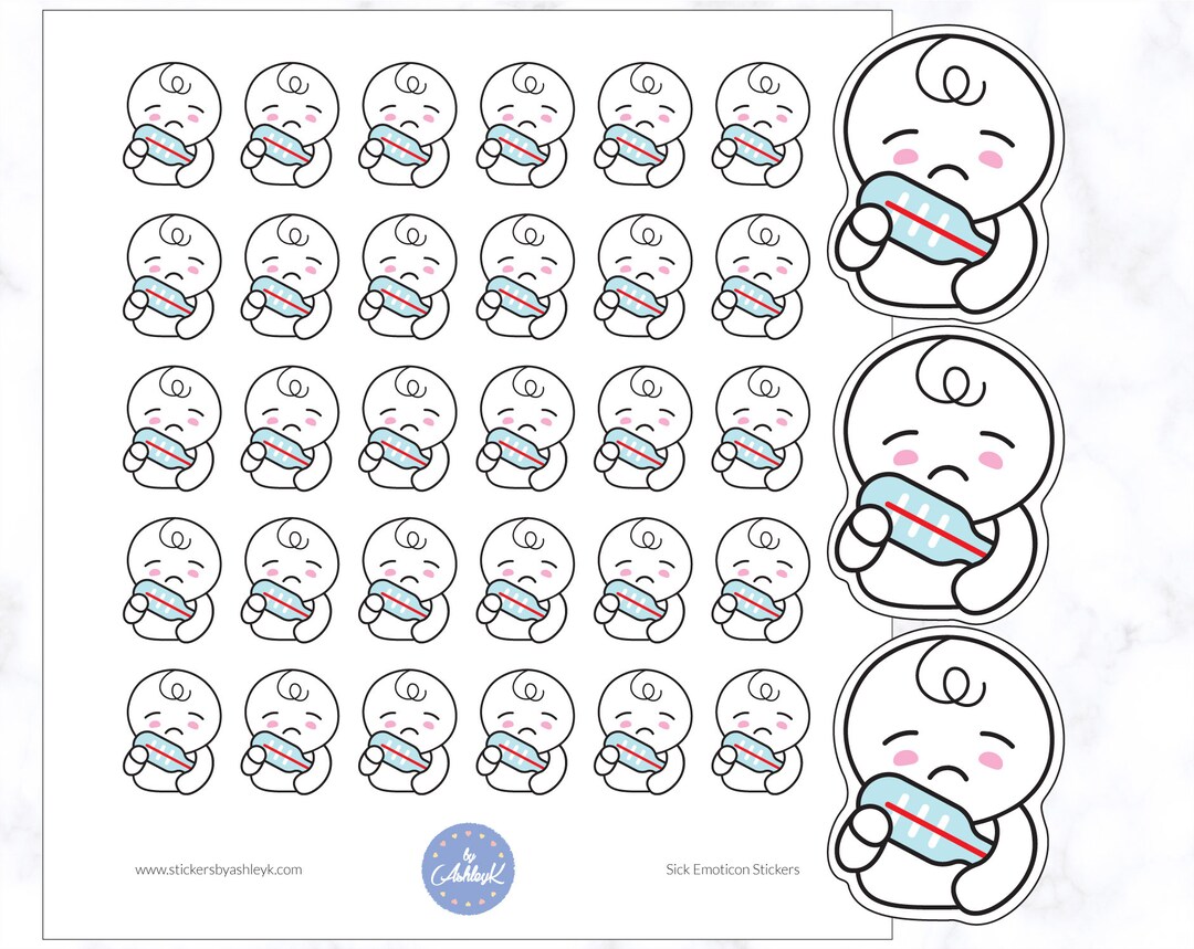 Sick Emoticon Stickers Sick Day Planner Stickers Not Feeling Well Day ...