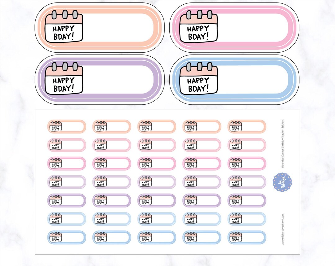 Rounded Corner Birthday Tracker Planner Stickers | Birthday Planner ...
