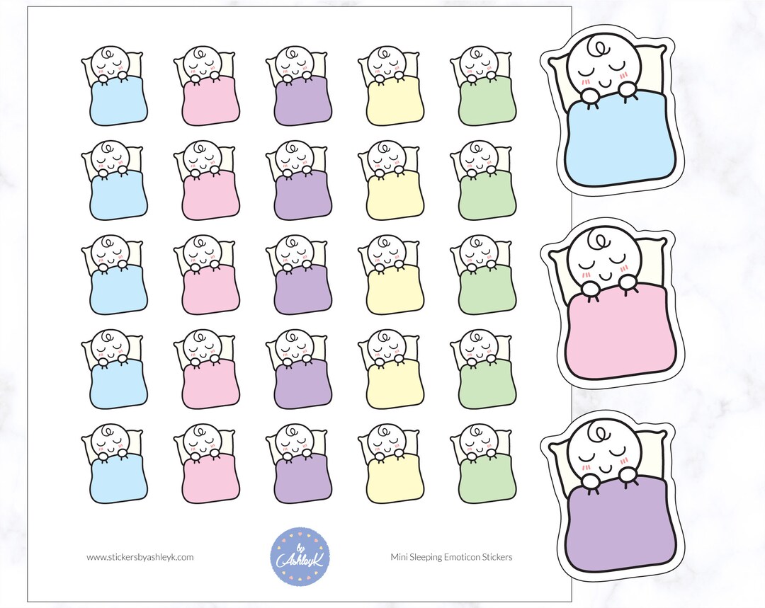 Mini Sleeping Emoji Stickers | Sleeping Planner Stickers | Sleep in ...