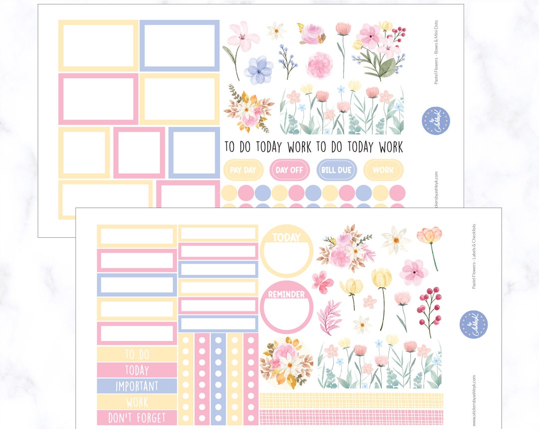 Pastel Flowers Weekly Spread Planner Stickers | Flowers Weekly Spread ...