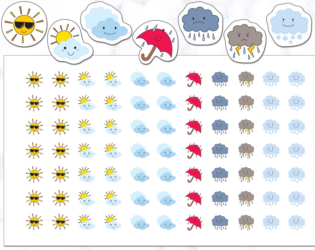 Mini Cute Weather Stickers | Weather Planner Stickers | Weather Icon ...