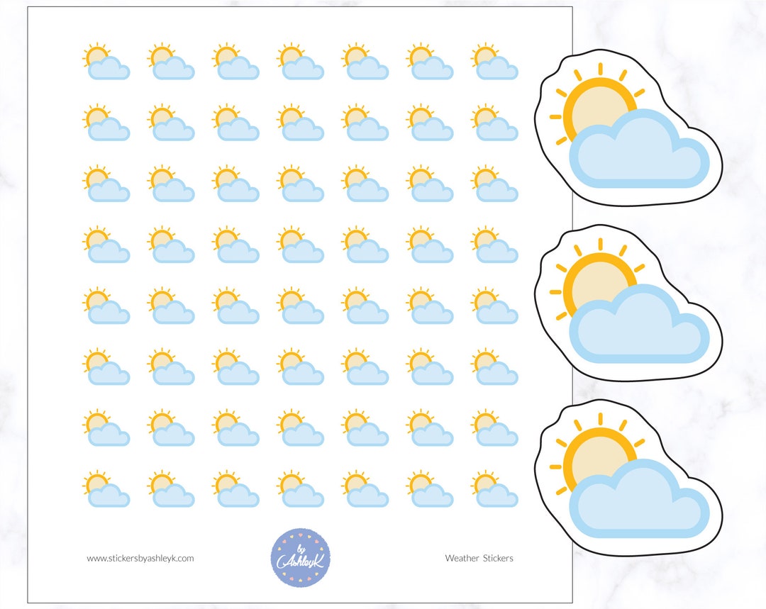 Partly Sunny With Blue Cloud Weather Planner Stickers | Partly Sunny ...