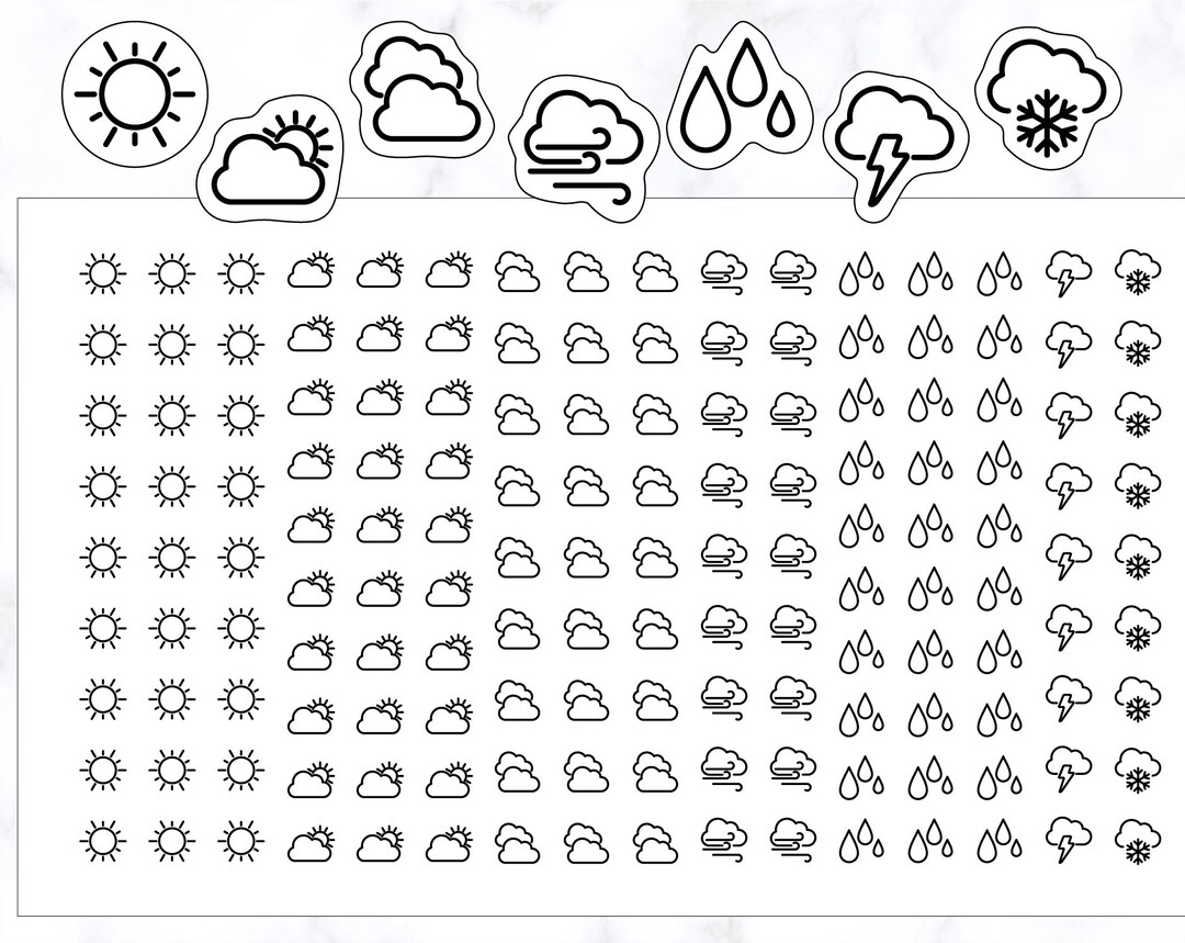 147 Simple Line Weather Planner Stickers | Weather Tracking Planner ...