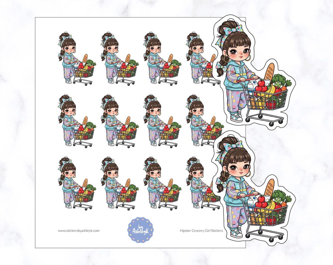 Hipster Grocery Girl Planner Stickers | Grocery Shopping Planner ...