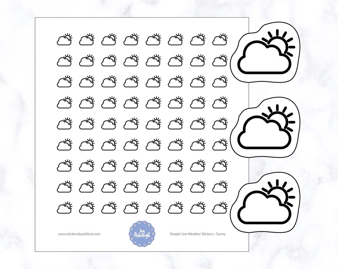 Partly Sunny Simple Line Weather Planner Stickers | Weather Tracking ...