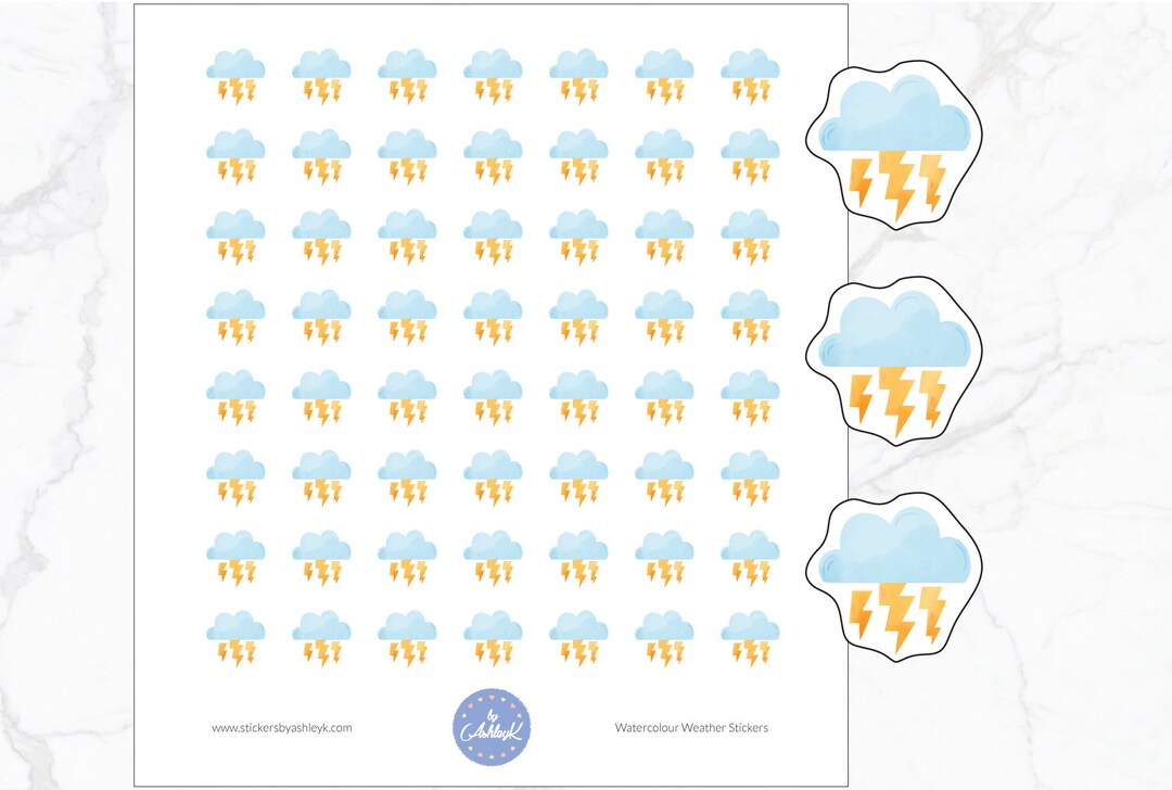 Thunder Storm Watercolour Weather Planner Stickers | Weather Stickers ...