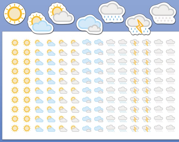 Paper Stickers 135 stickers Cute Mini Weather Tracking Planner Stickers ...