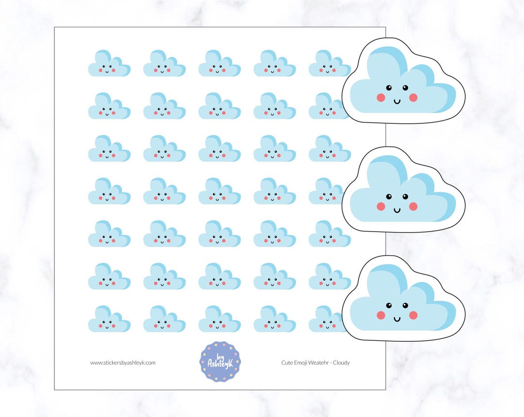 Cloudy Cute Emoji Weather Stickers | Weather Planner Stickers | Planner ...