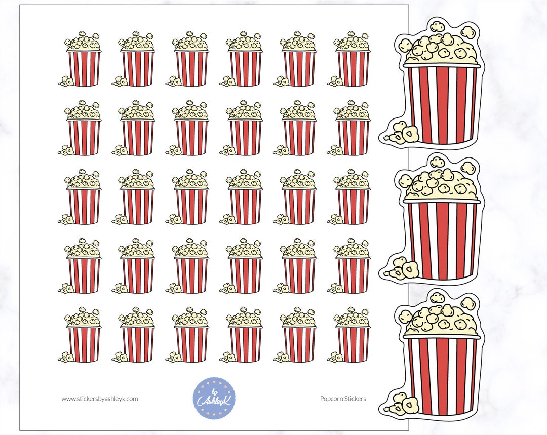 Popcorn Planner Stickers | Movie Night Stickers | Movie Date Stickers ...