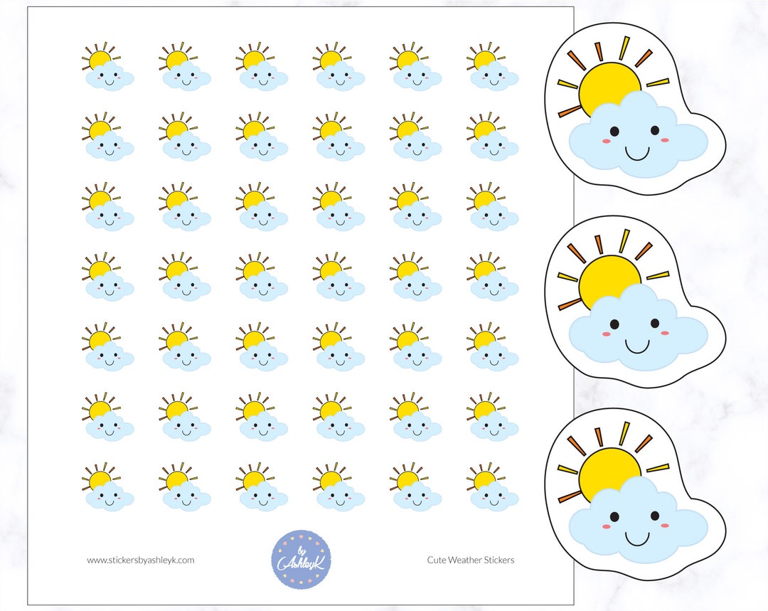 Partly Sunny Cute Weather Planner Stickers | Weather Stickers | Partly ...
