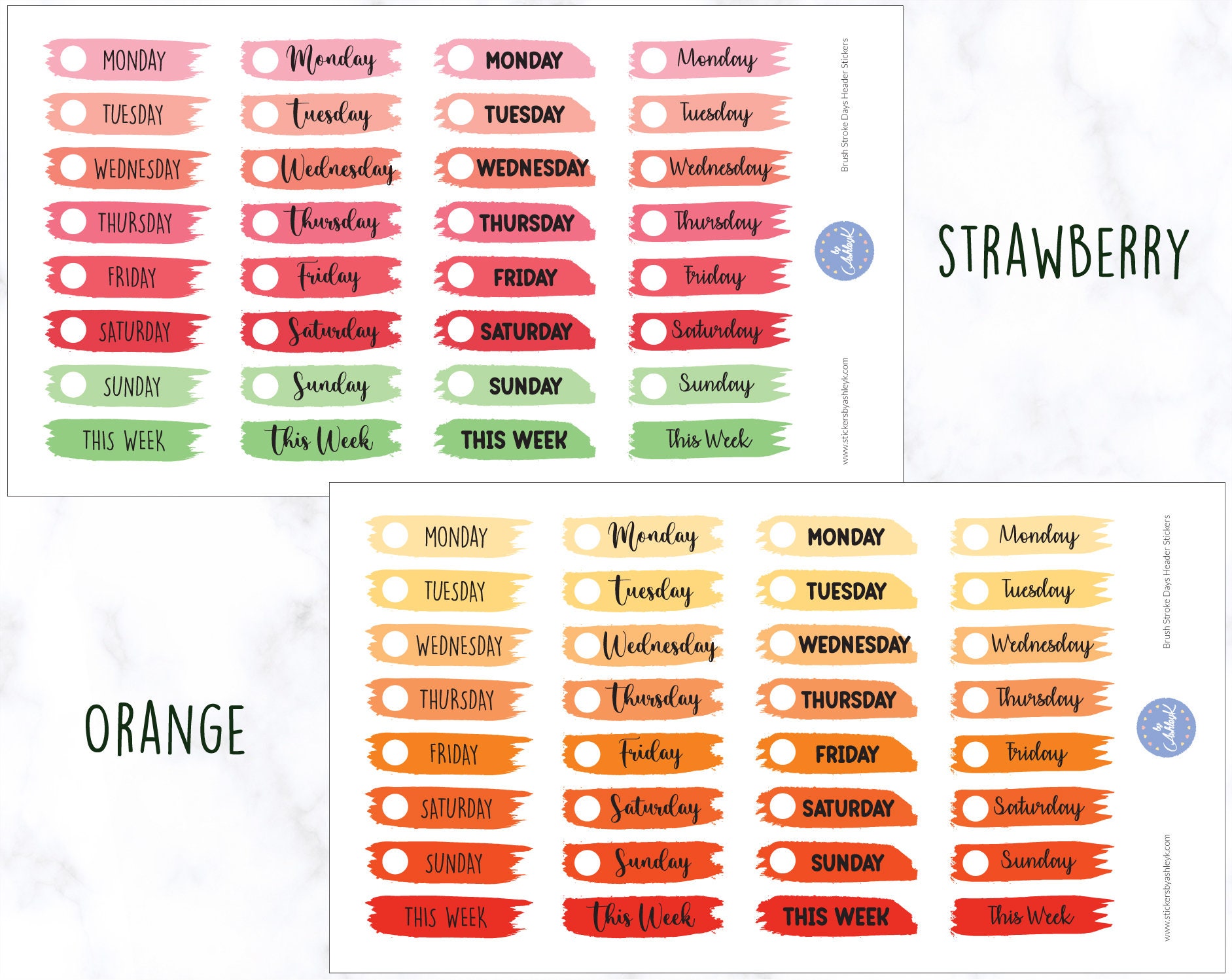 Brush Stroke Days Header Stickers | Days Label Stickers | Days Cover ...