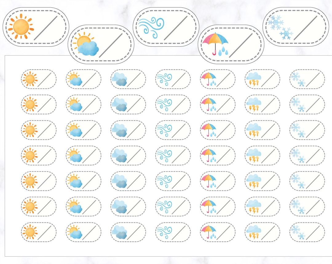 Watercolour Weather Tracker Stickers | Weather Planner Sticker ...