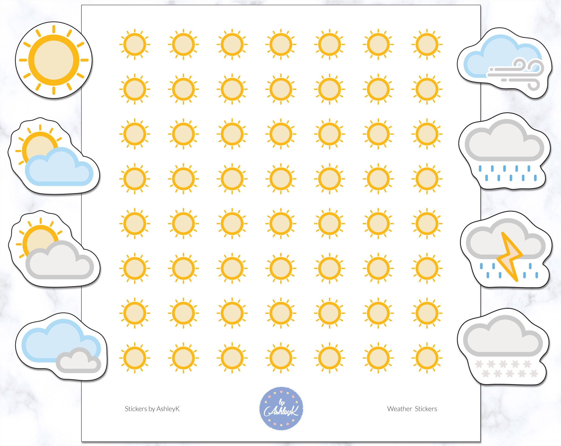 Weather Stickers Sunny Stickers Cloudy Stickers Rain | Etsy