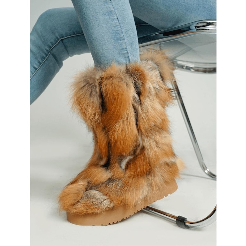 Red Fox Fur Women Boots, 2.0 Inches High Sole, Genuine Fox Fur Snow ...