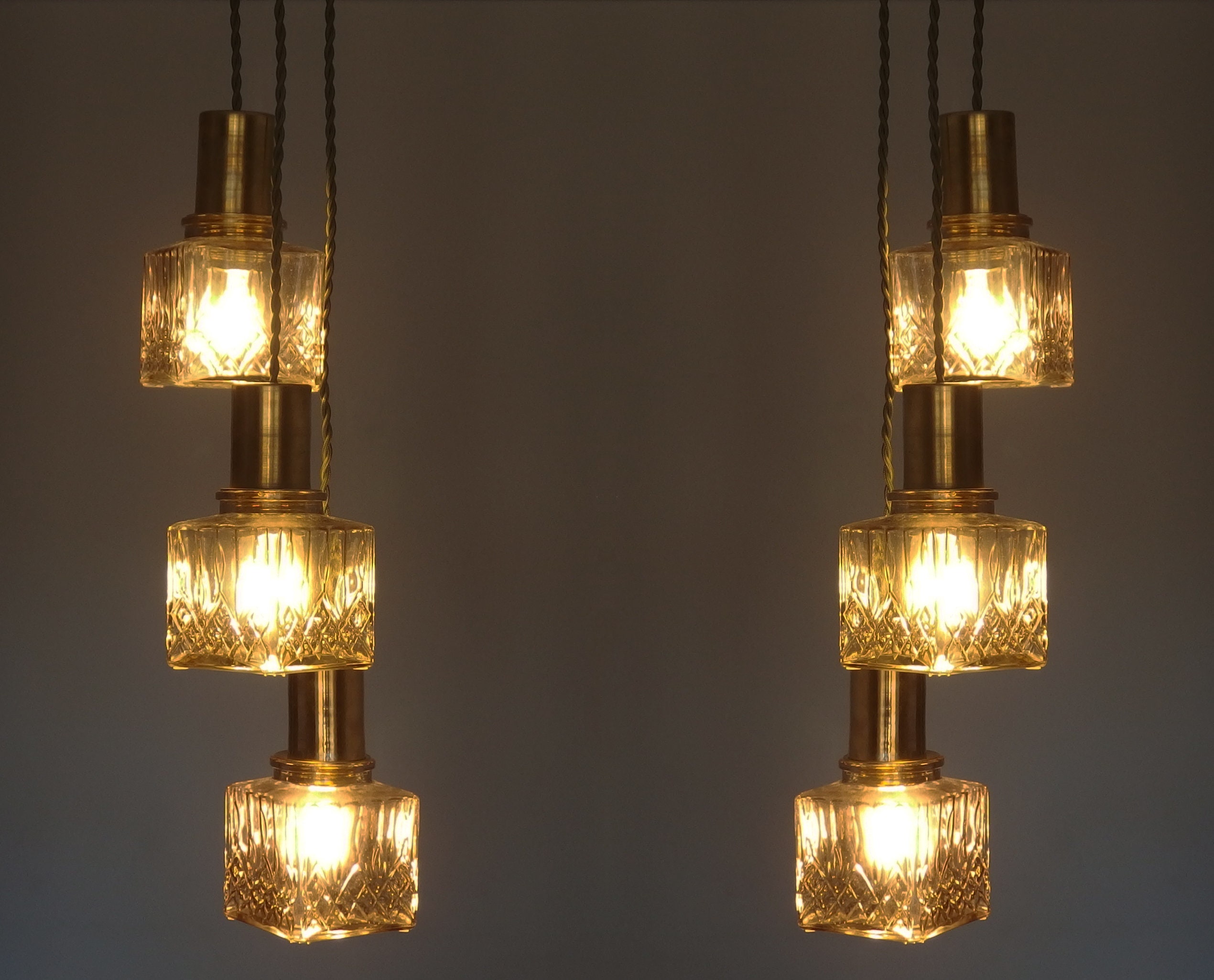 1 of 2 Cascade Pendant Light With 3 Smoked Pressed Glass Cubes - Etsy