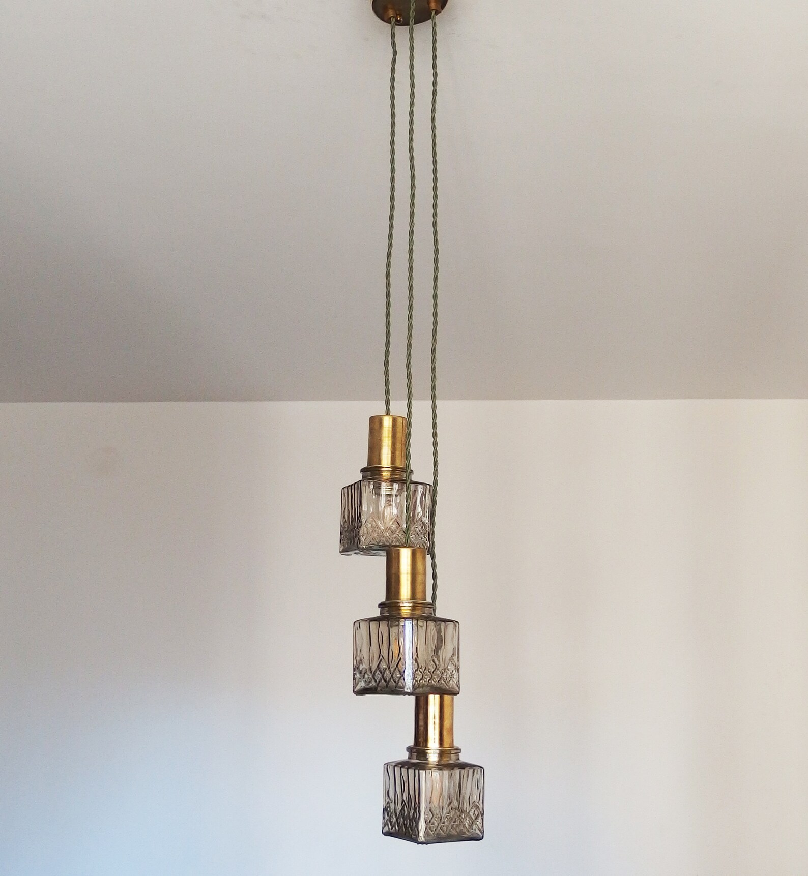 1 of 2 Cascade Pendant Light With 3 Smoked Pressed Glass Cubes - Etsy