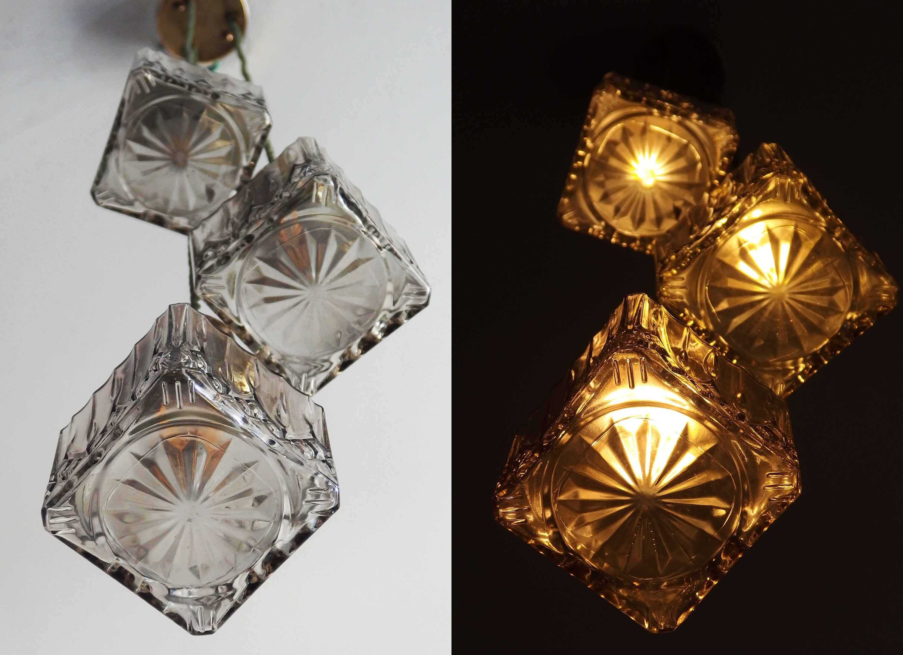 1 of 2 Cascade Pendant Light With 3 Smoked Pressed Glass Cubes - Etsy