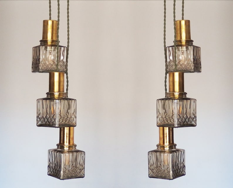 1 of 2 Cascade Pendant Light With 3 Smoked Pressed Glass Cubes - Etsy
