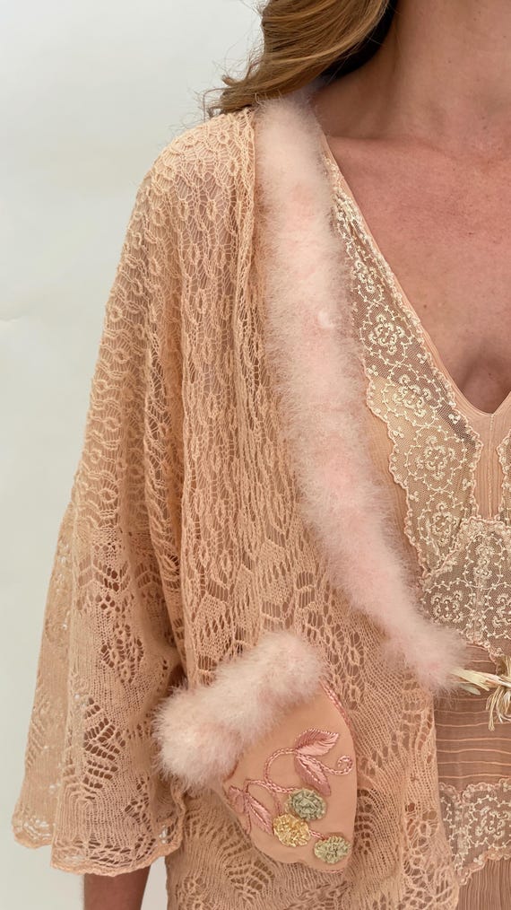 1920s boudoir jacket with ribbon flowers and swansdow… - Gem