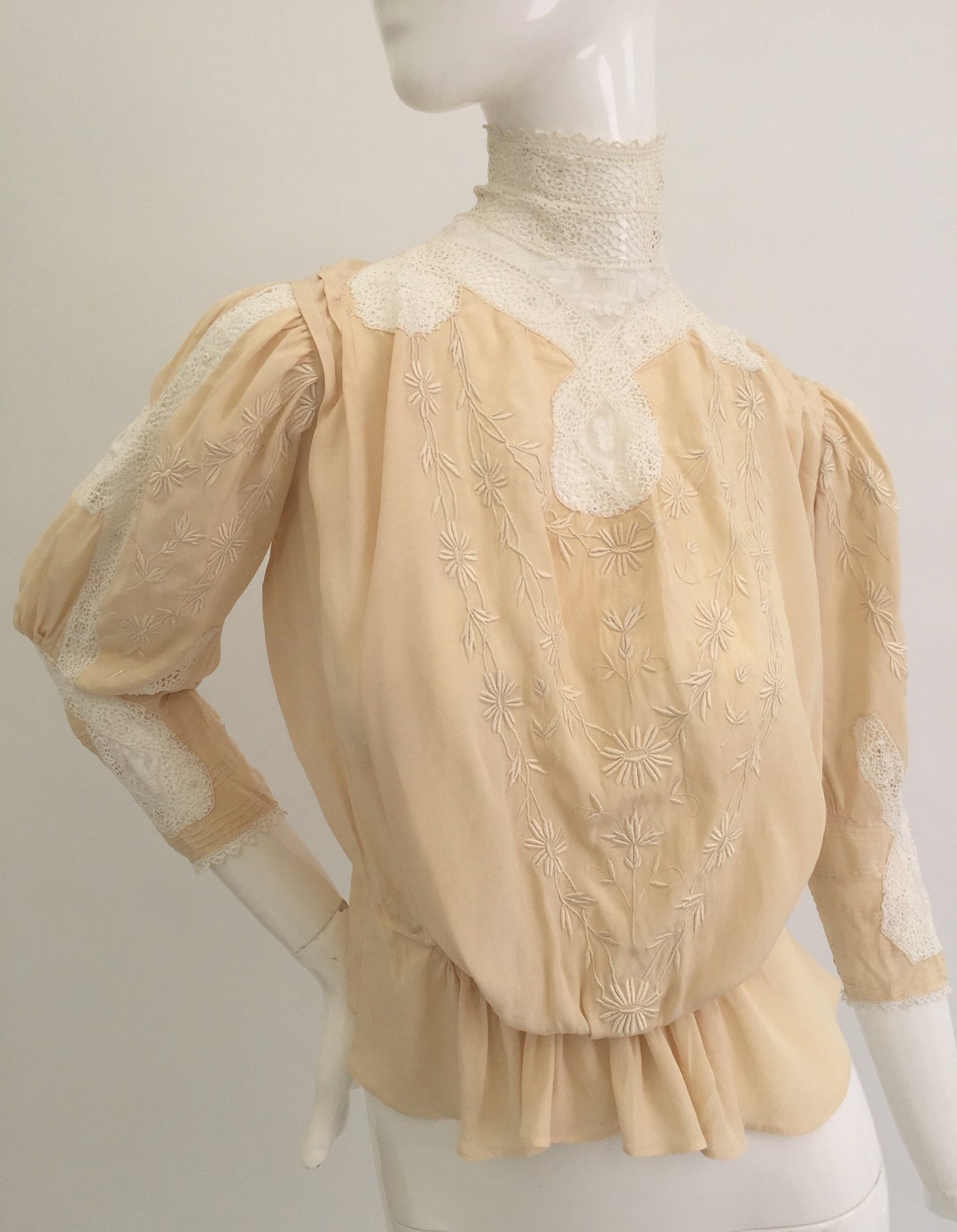 Antique Edwardian Blouse Silk Embroidered Crochet Vintage Antique - Etsy