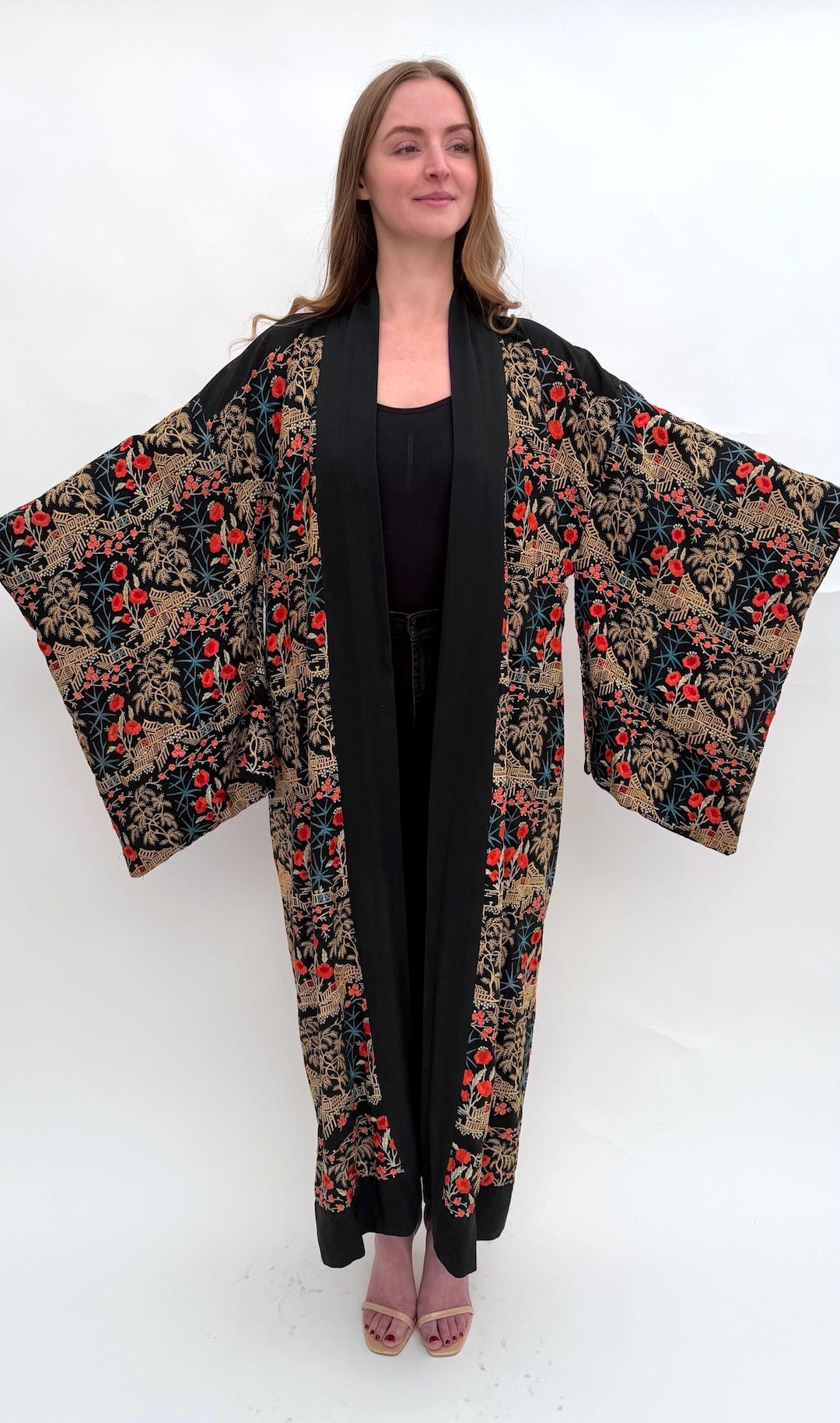 1930s Embroidered Kimono Robe Silk Crepe - Etsy