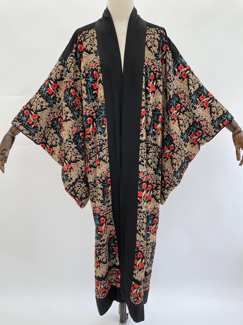 1930s Embroidered Kimono Robe Silk Crepe - Etsy