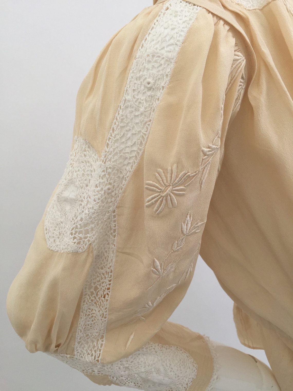 Antique Edwardian Blouse Silk Embroidered Crochet Vintage | Etsy