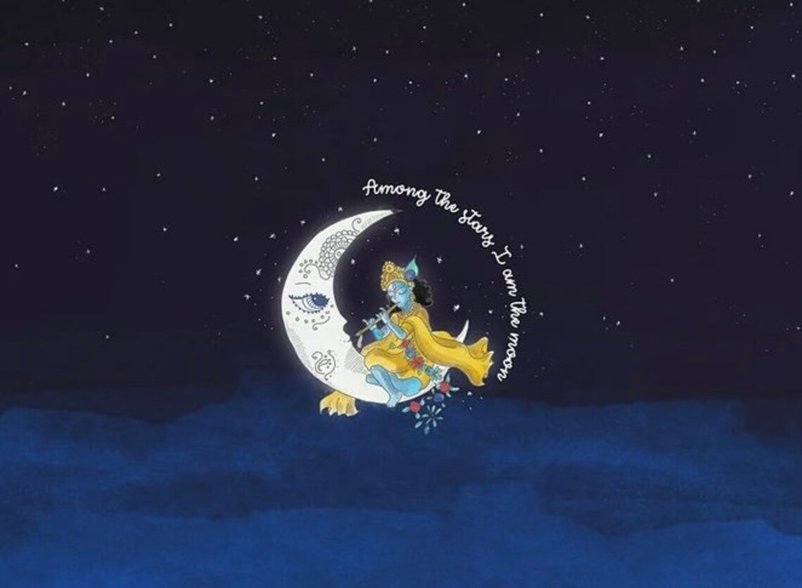 Krishna and Moon Illustration Art Desktop Laptop iPhone and - Etsy