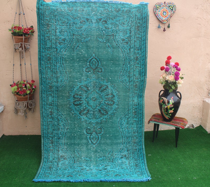 Turkish Turquoise Blue Overdyed Rug Vintage Overdyed Area | Etsy