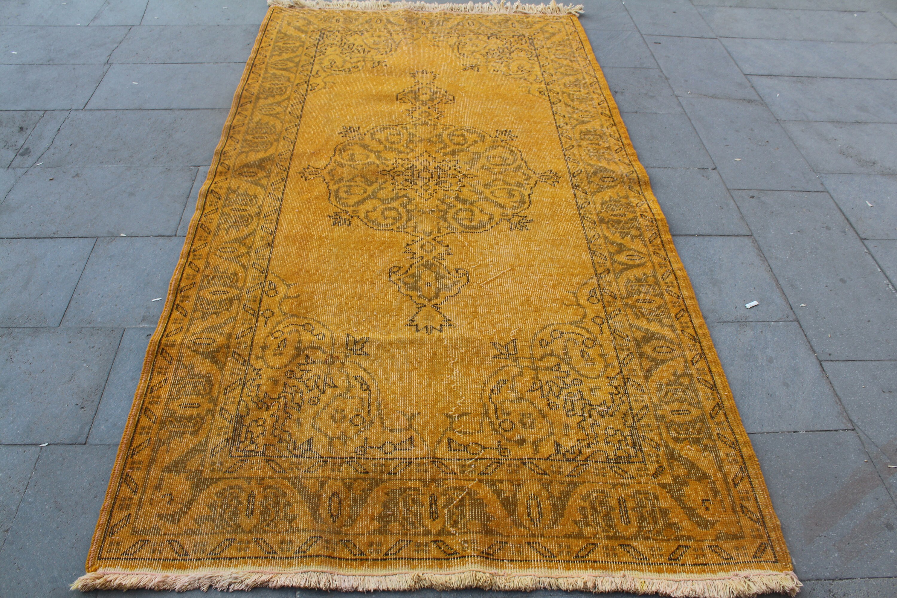 Turkish vintage Rug Overdyed yellow rug Oushak overdyed | Etsy