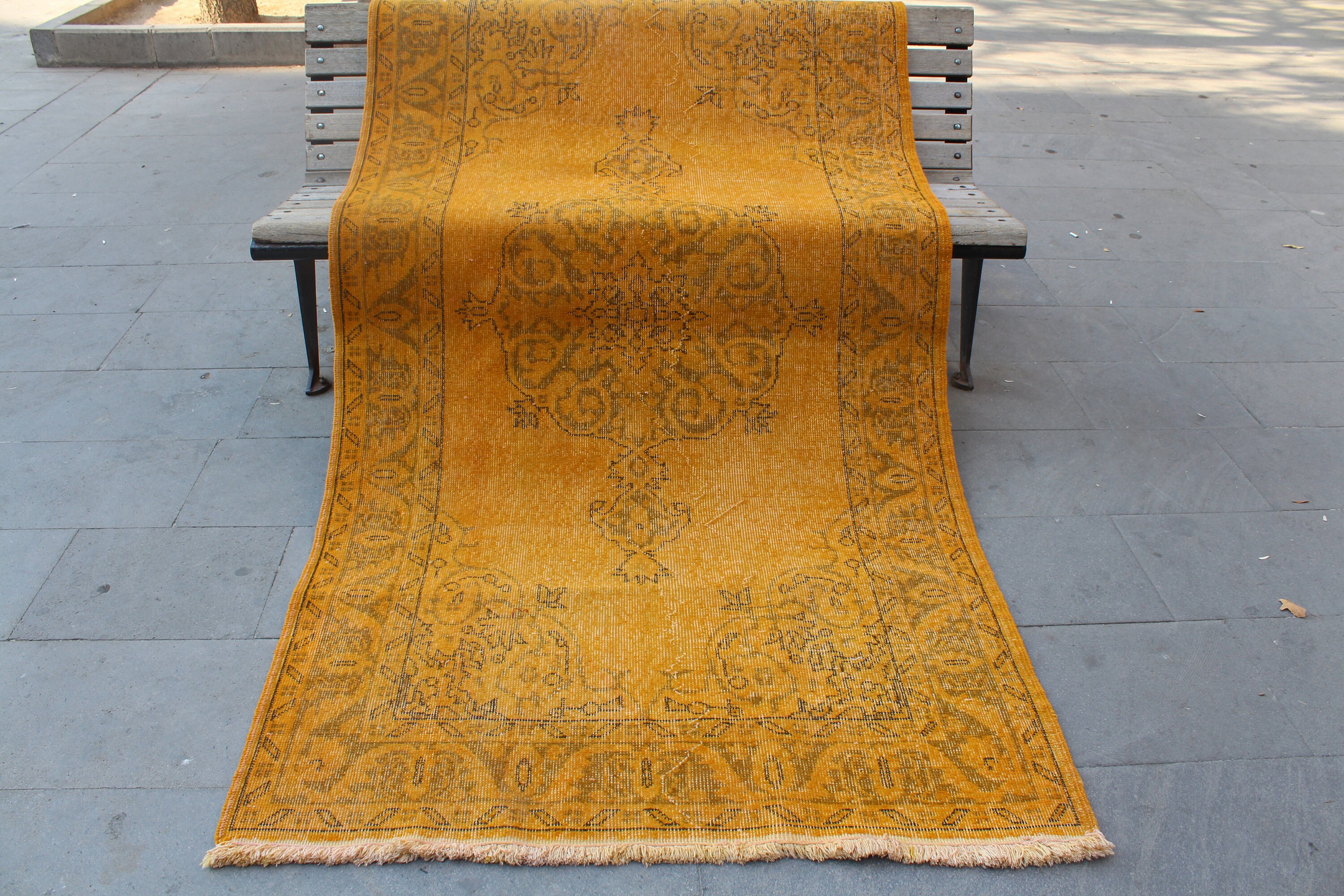 Turkish vintage Rug Overdyed yellow rug Oushak overdyed | Etsy