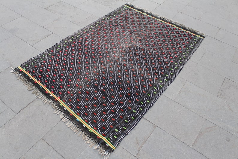 Turkish kilim rug Vintage black kilim rug home decor rug | Etsy