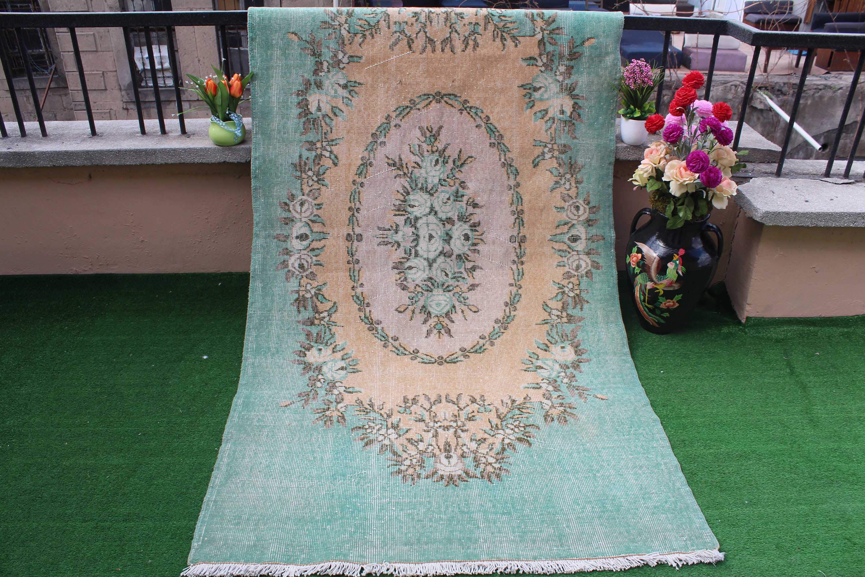 Turkish rug Green rug Oushak rug Handmade rug Anatolian | Etsy