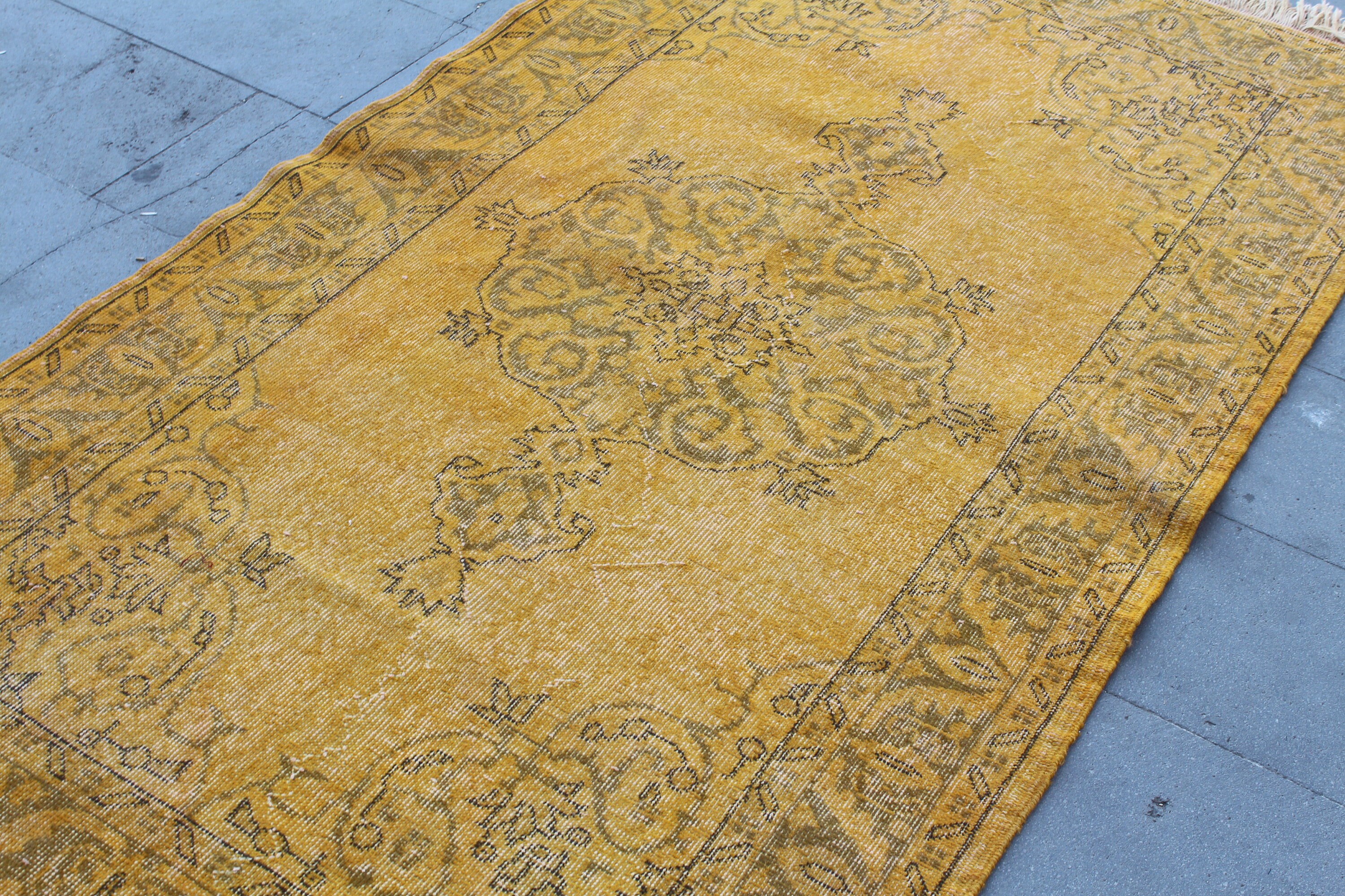 Turkish vintage Rug Overdyed yellow rug Oushak overdyed | Etsy