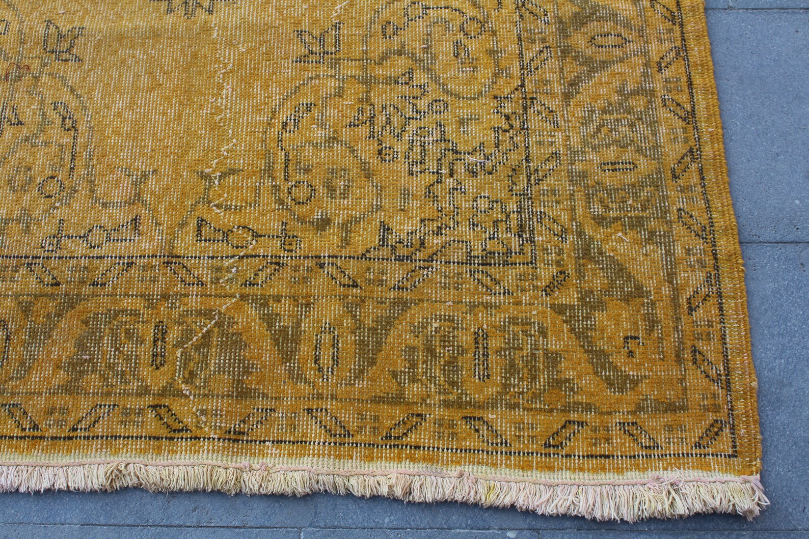 Turkish vintage Rug Overdyed yellow rug Oushak overdyed | Etsy