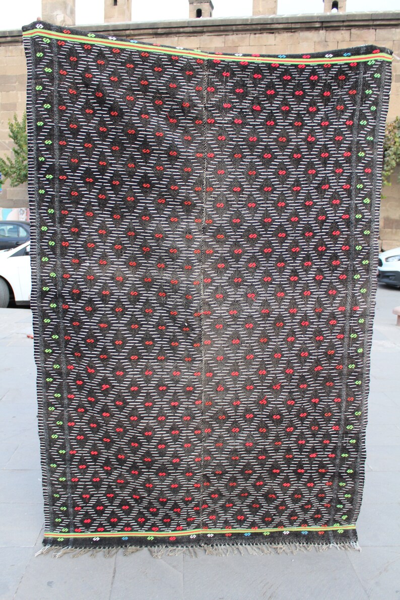 Turkish kilim rug Vintage black kilim rug home decor rug | Etsy