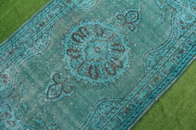 Turkish Turquoise Blue Overdyed Rug Vintage Overdyed Area | Etsy