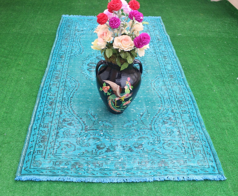 Turkish Turquoise Blue Overdyed Rug Vintage Overdyed Area | Etsy