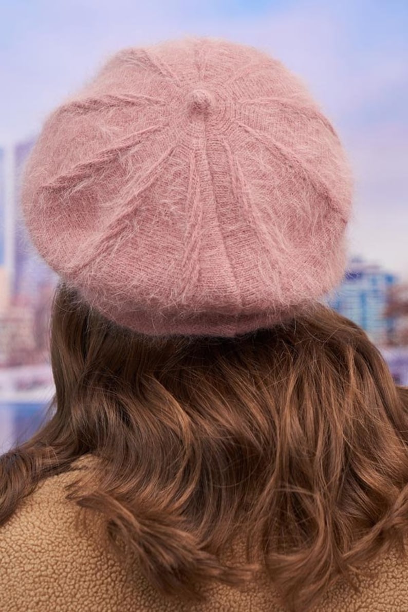 Fluffy White Classic Beret for Women Wool Angora Warm Hat Knitted Black ...