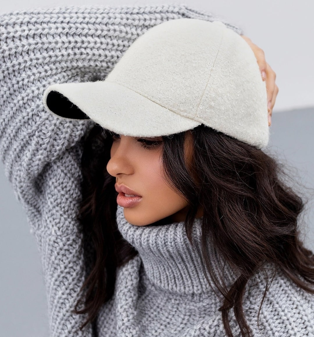 Warm Winter Baseball Cap for Women - Wool Baseball Hat - Black White ...
