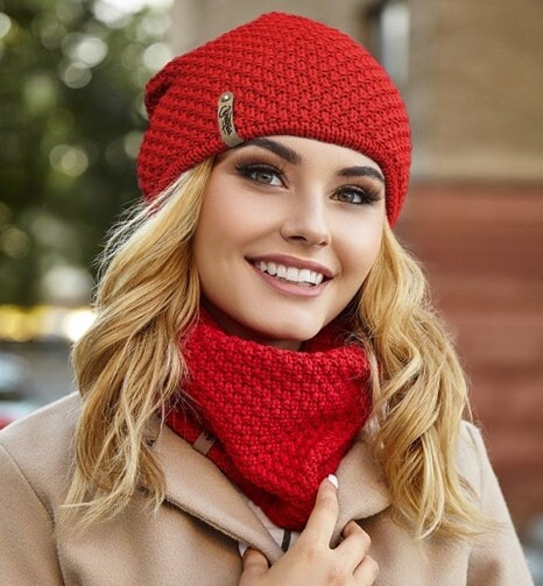 Cotton Blend Knit Hat and Scarf Set - Winter Warmth - Etsy