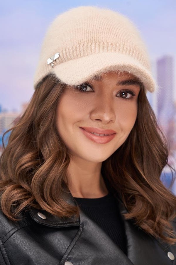 Wool Angora Warm Hat - Fur Winter Baseball Cap for Women - Knit Black ...