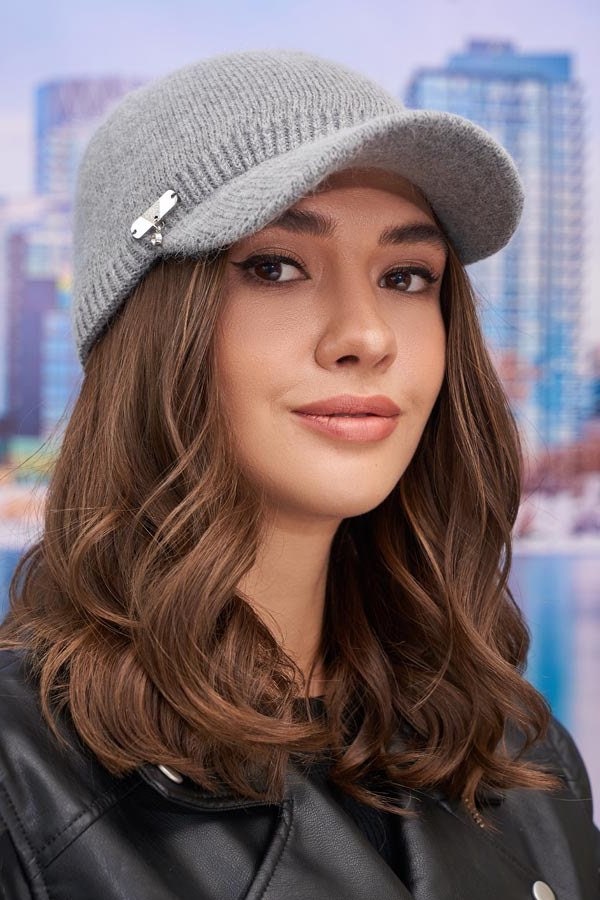 Wool Angora Warm Hat - Fur Winter Baseball Cap for Women - Knit Black ...