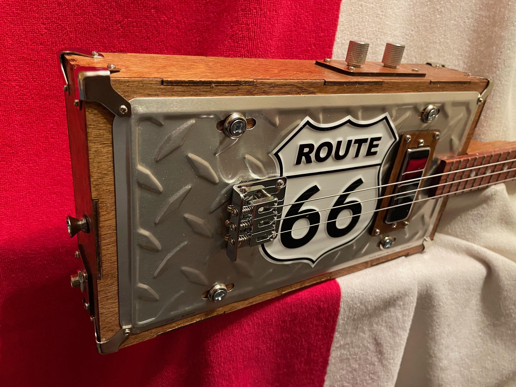 Route 66 License Plate Three String Cigar Box Guitar W/ Magnetic Pickup, Tejas CBG Co. San ...