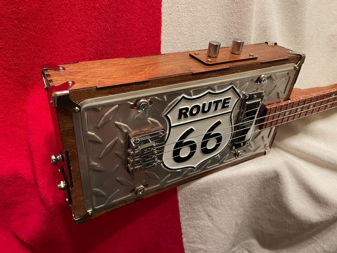 Route 66 License Plate Three String Cigar Box Guitar W/ Magnetic Pickup ...