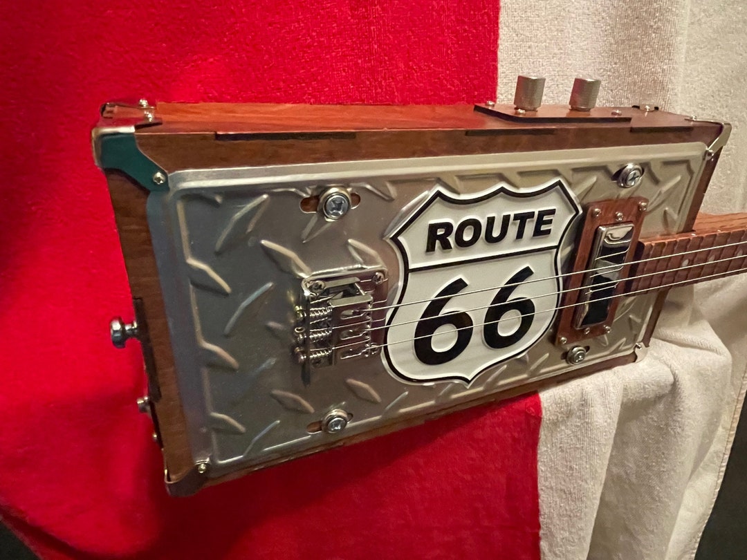 Route 66 License Plate Three String Cigar Box Guitar W/ Magnetic Pickup ...