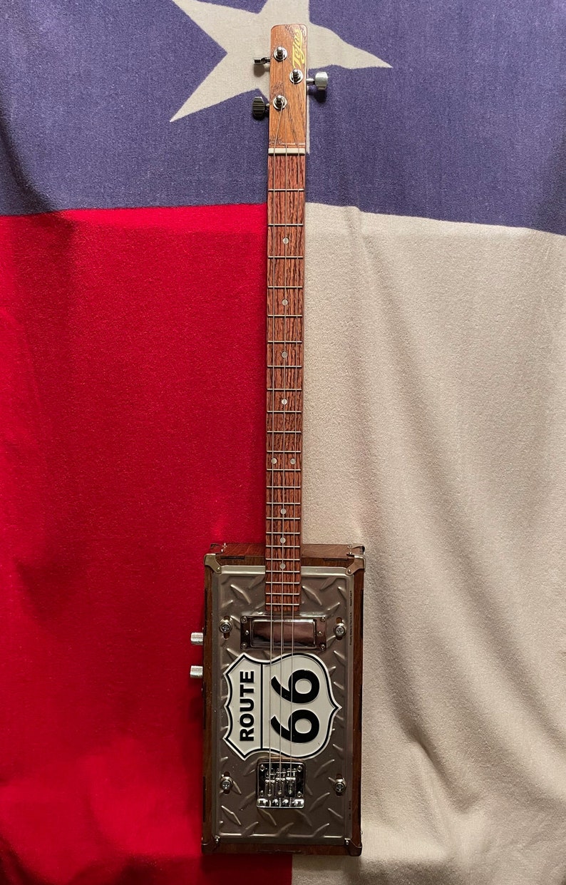 Route 66 License Plate Three String Cigar Box Guitar W/ Magnetic Pickup ...