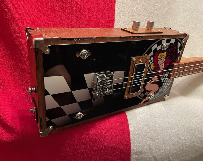 Hot Rod Pinup License Plate Three String Cigar Box Guitar W/ Magnetic ...