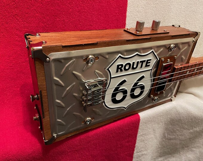 Route 66 License Plate Three String Cigar Box Guitar W/ Magnetic Pickup ...